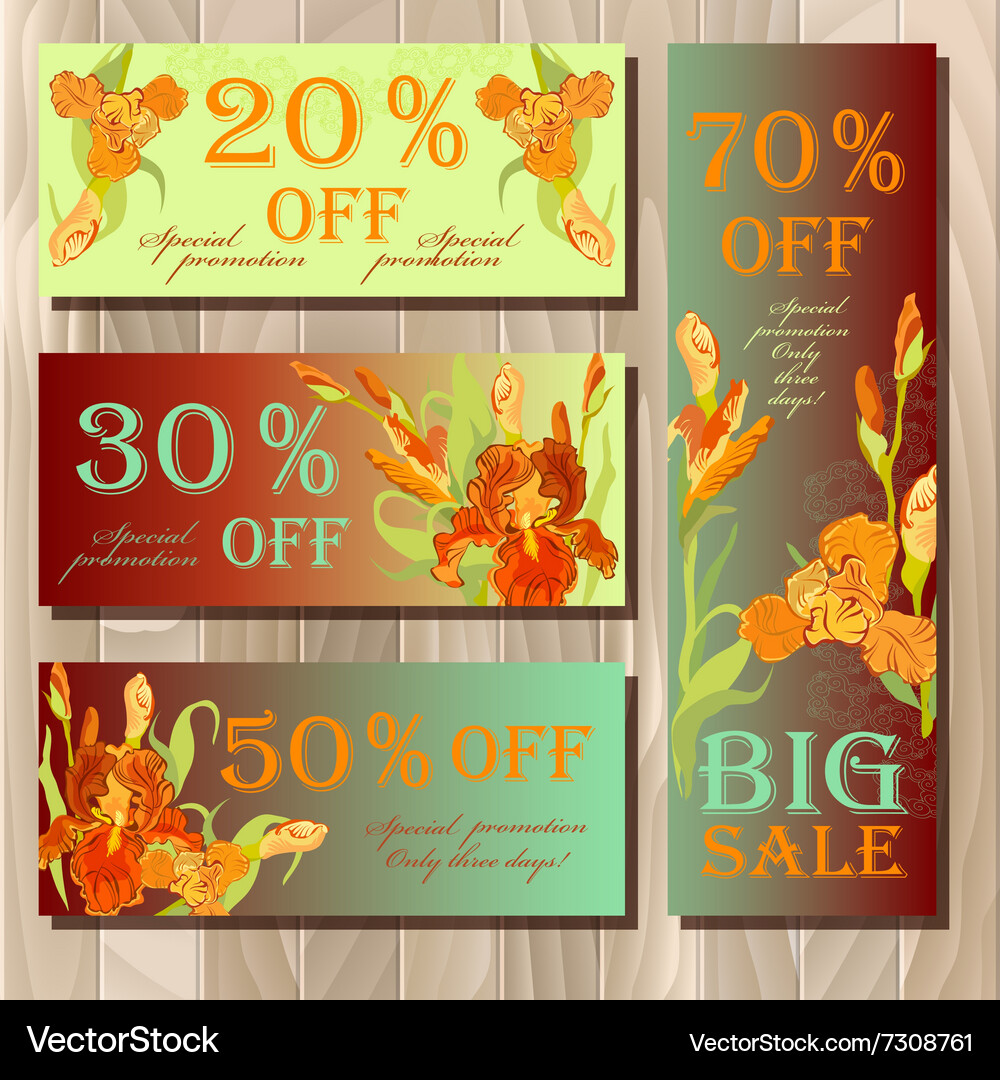 Big sale printable card template with red iris Vector Image