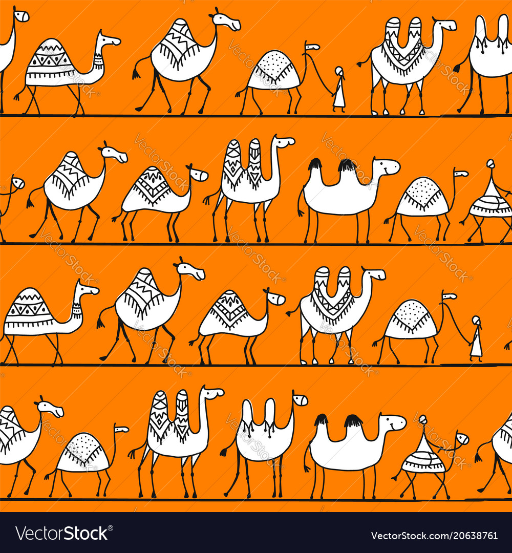 Camels caravan seamless pattern for your design Vector Image