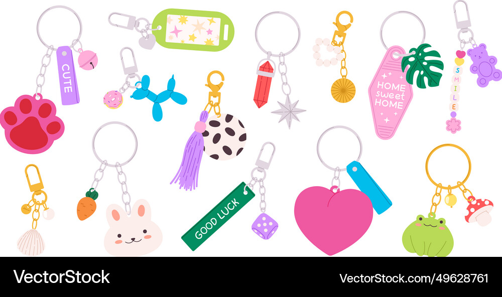 Cartoon keychains and keyrings decorative key Vector Image