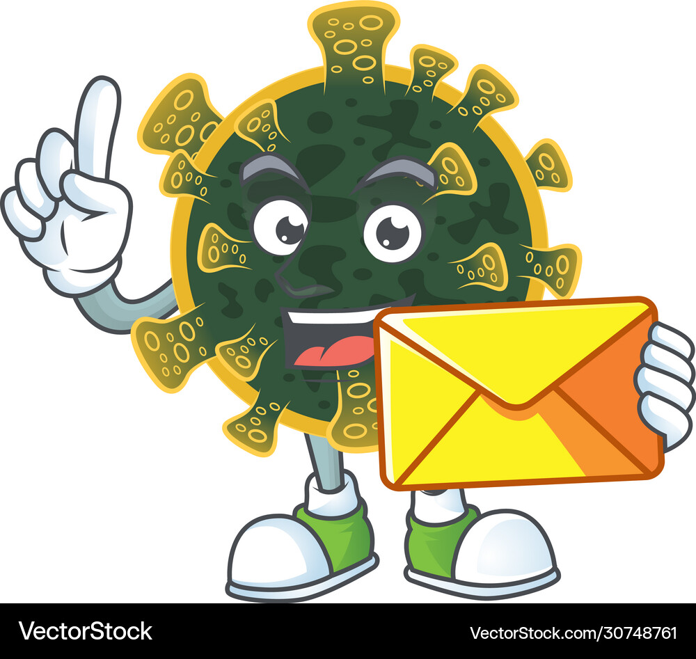 Cute face new coronavirus holding an envelope Vector Image