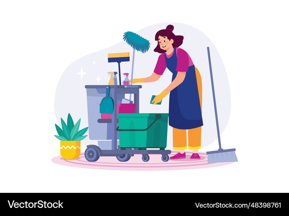 Female cleaning worker with equipment Royalty Free Vector