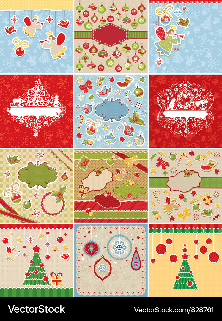 Set of christmas cards and design elements Vector Image