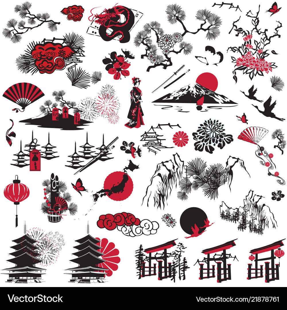 Set of japanese miniatures Royalty Free Vector Image