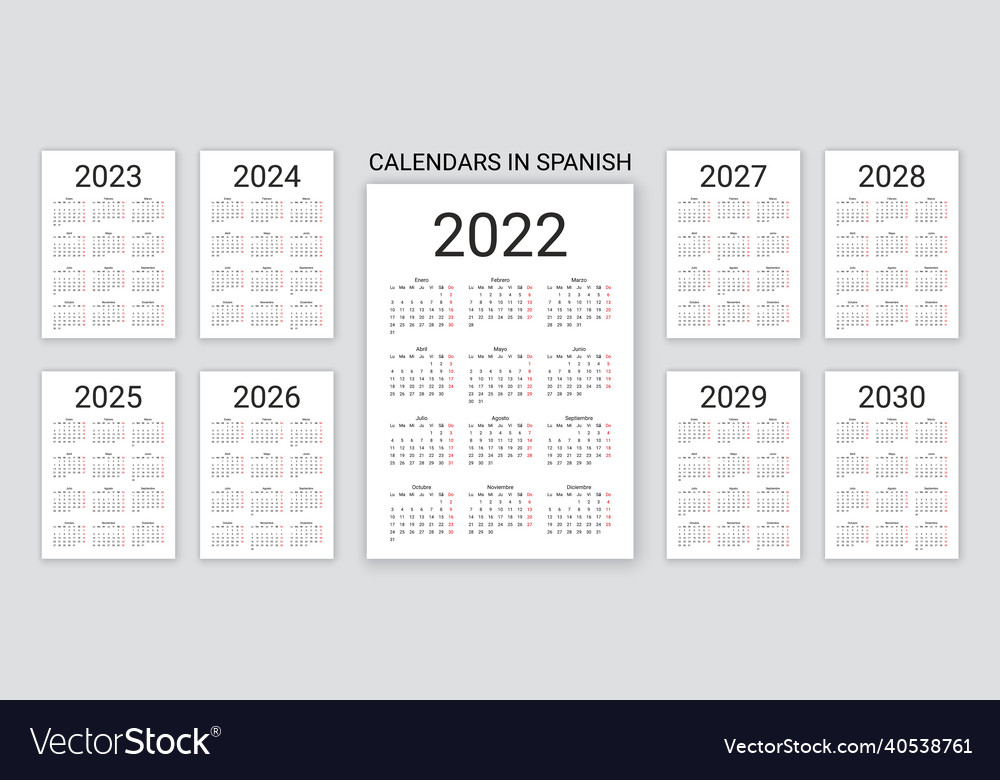 Spanish calendar 2022 2023 2024 2025 2026 2027 Vector Image