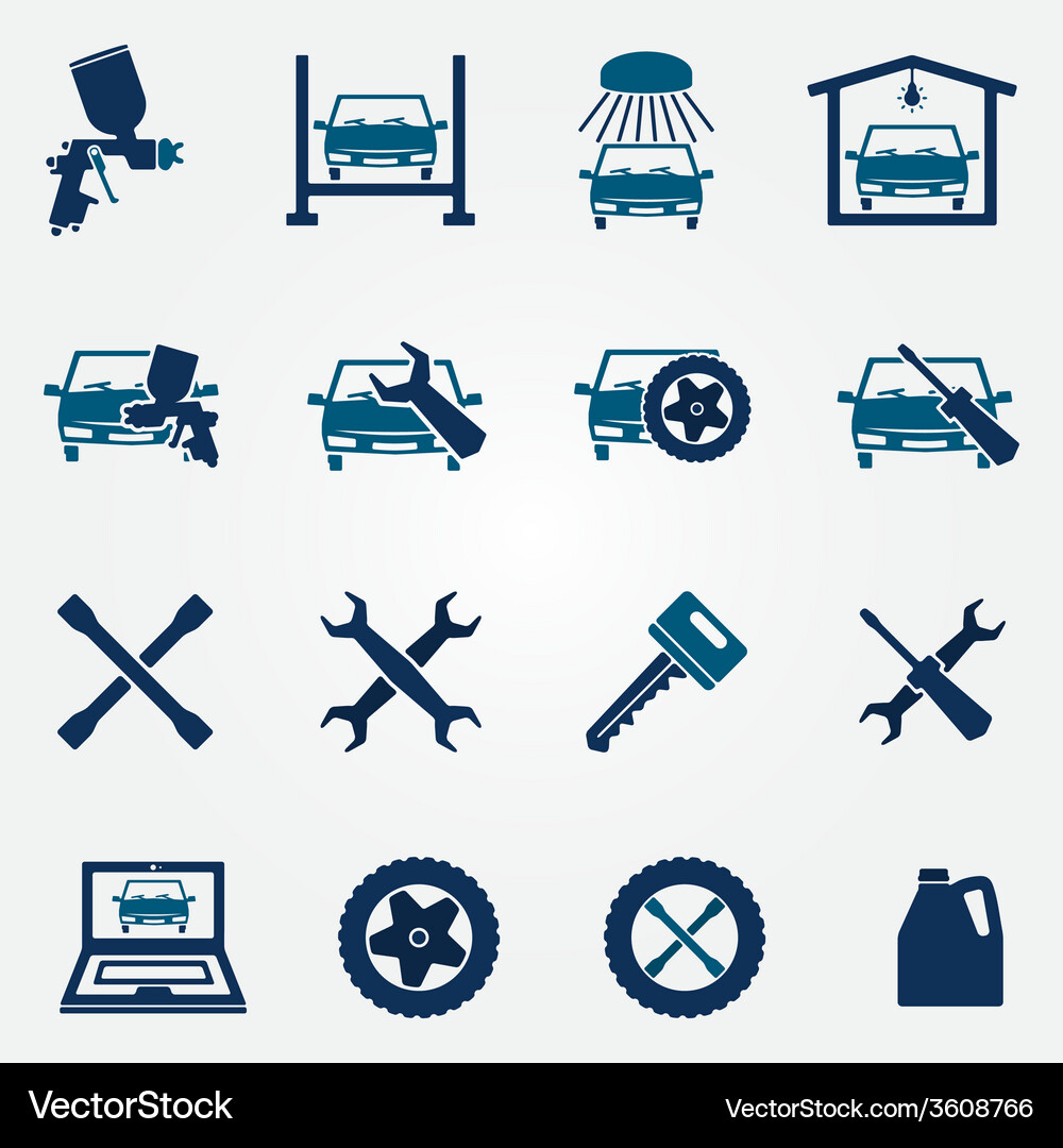 Auto service and repair flat icon set Royalty Free Vector