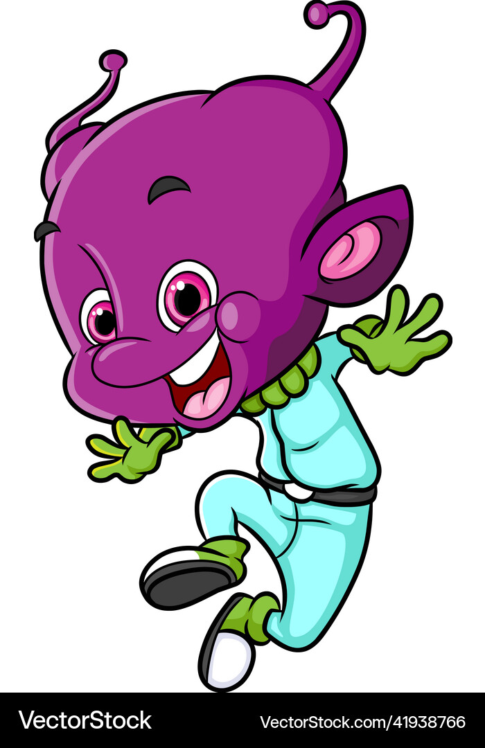 Crazy alien is jumping with the happy face Vector Image