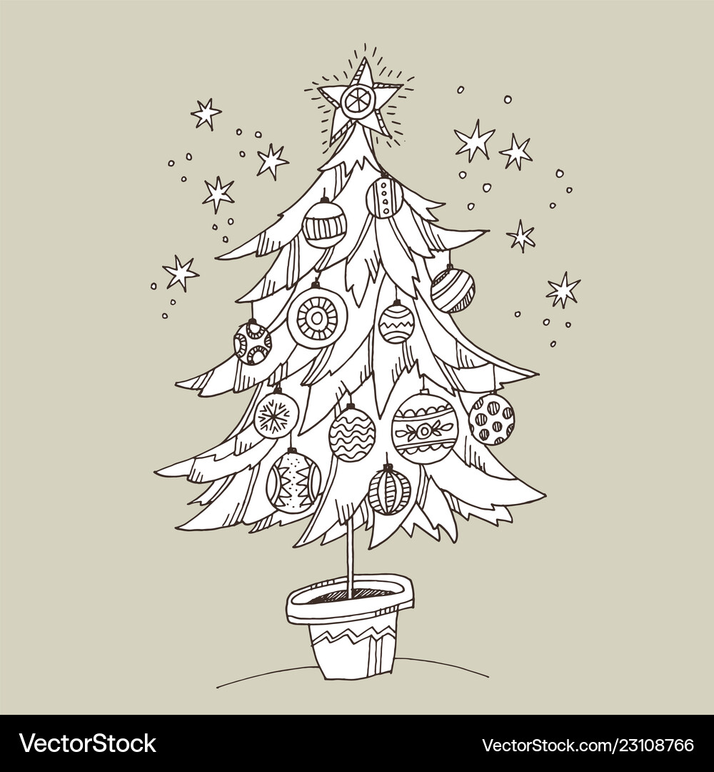 Cute doodle hand drawn xmas tree for coloring Vector Image