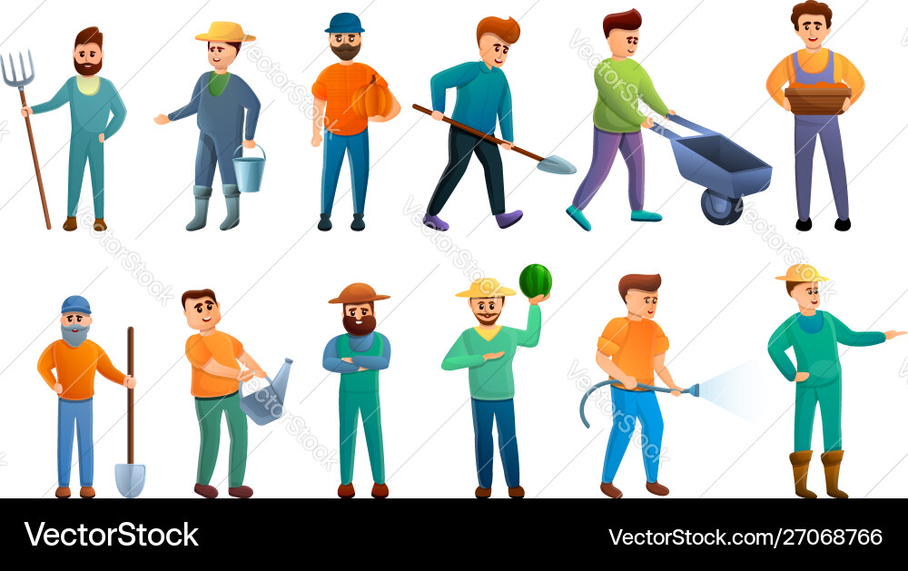 Farmer icons set cartoon style Royalty Free Vector Image