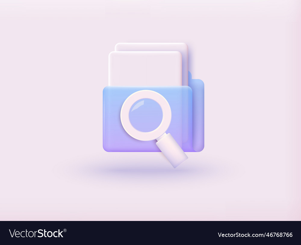 Folder With Magnifying Glass And Files 3d Web Vector Image