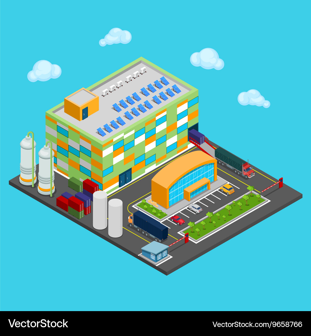 Isometric warehouse with industrial shipping area Vector Image