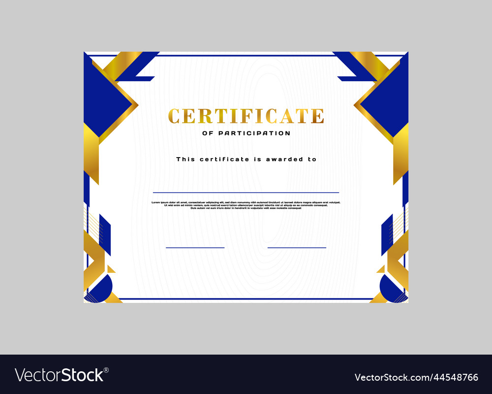 Luxury Blue And Gold Certificate Template Design Vector Image