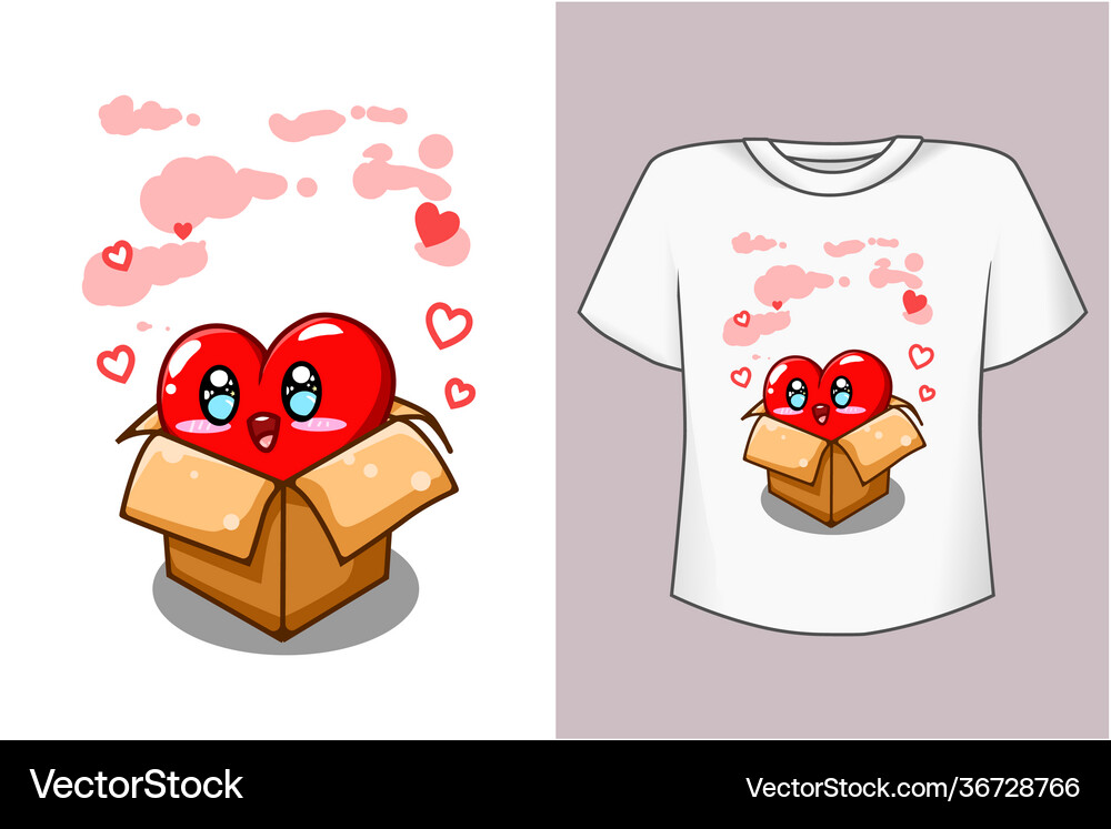 Mockup cute heart in box cartoon Royalty Free Vector Image
