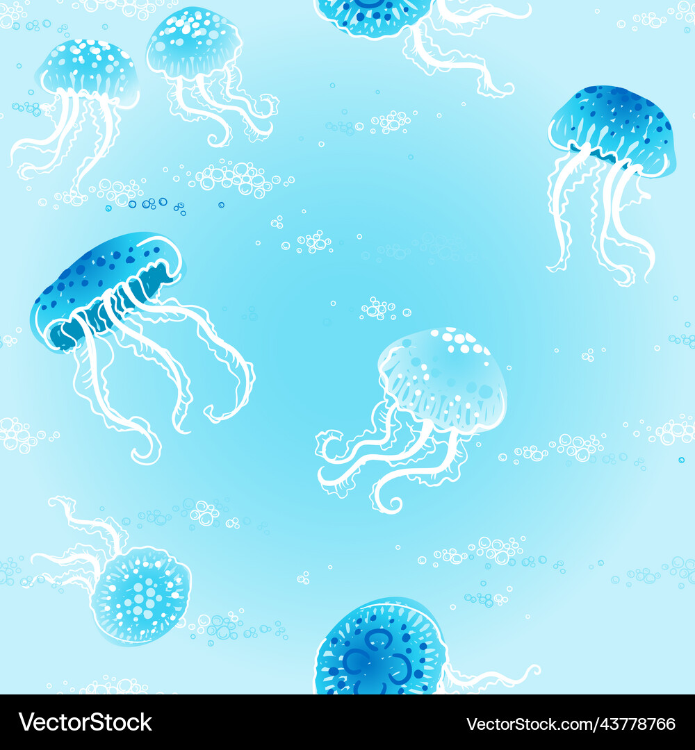 Seamless sea pattern with jellyfishes and bubbles Vector Image