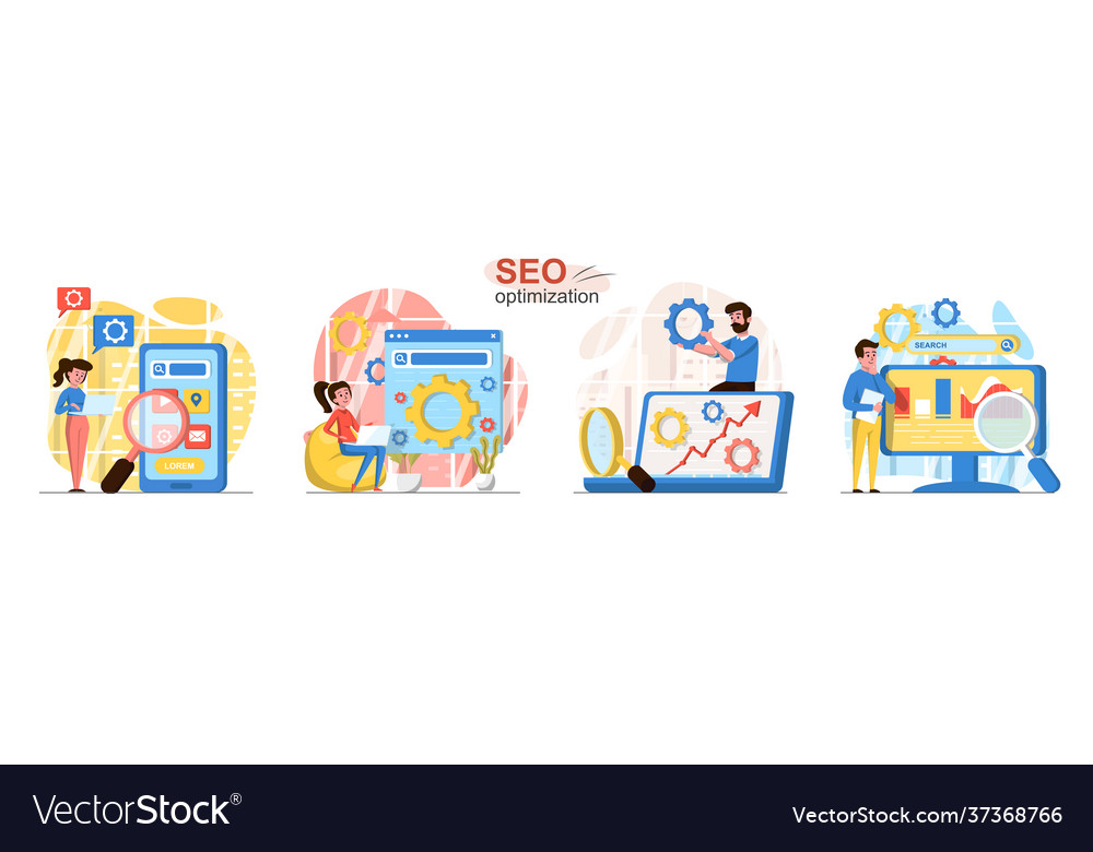 Seo optimization flat design concept scenes set Vector Image