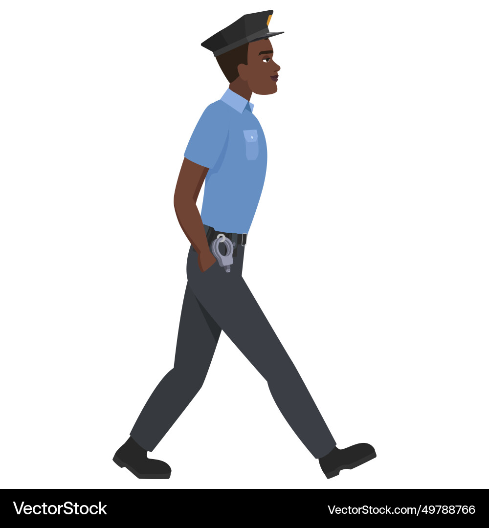 Side view of walking black policeman Royalty Free Vector