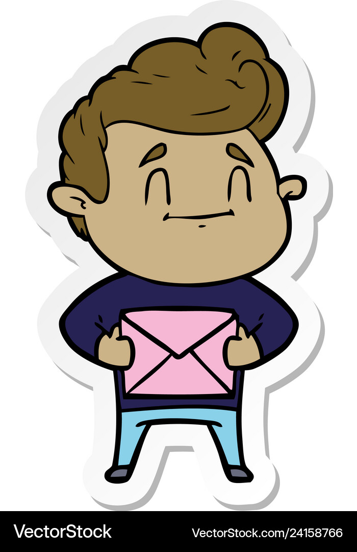Sticker a happy cartoon man Royalty Free Vector Image