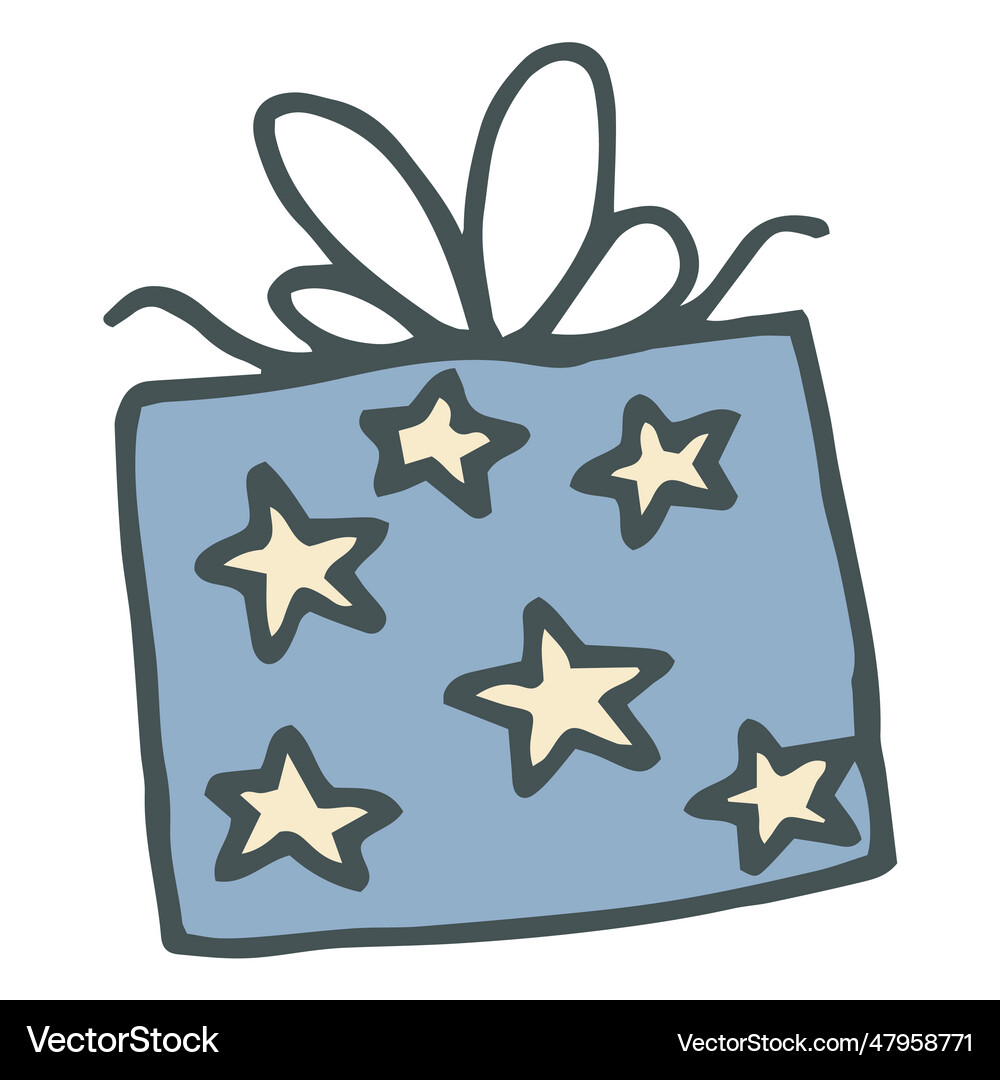 Blue starry gift box hand drawn cartoon icon 53 Vector Image