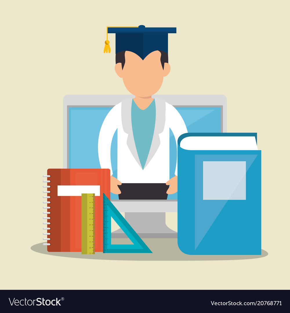 Desktop computer with easy learning icons Vector Image