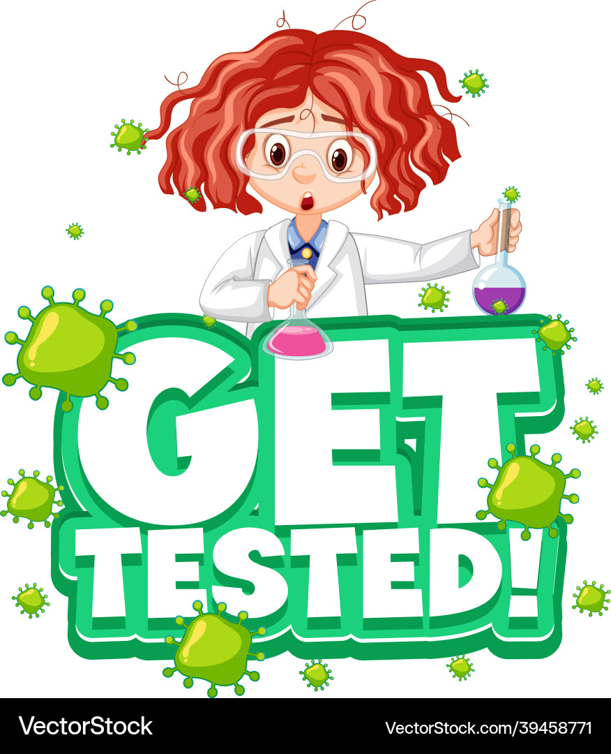 Get tested font in cartoon style with scientist Vector Image