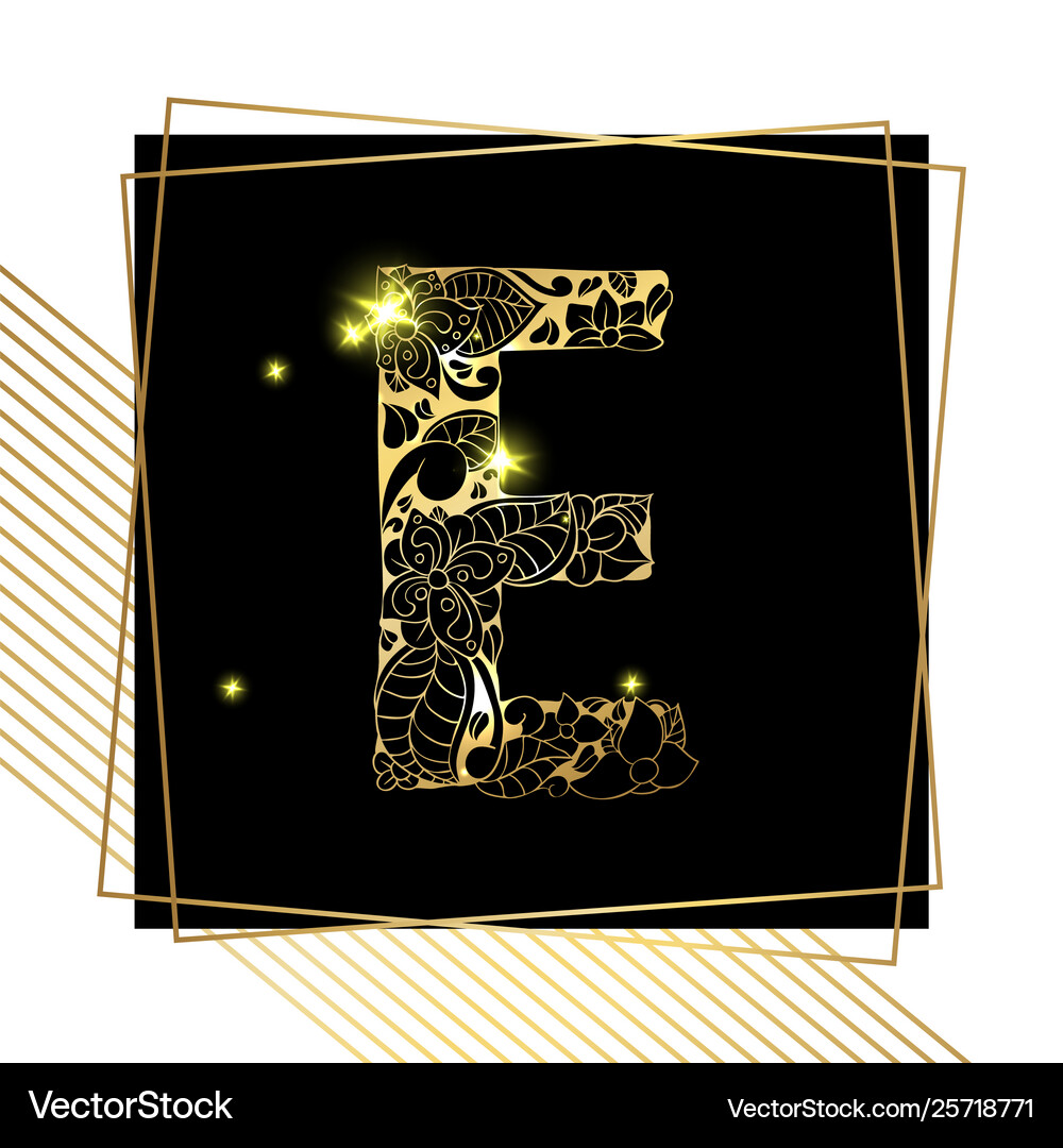 Golden ornamental alphabet letter e font Vector Image
