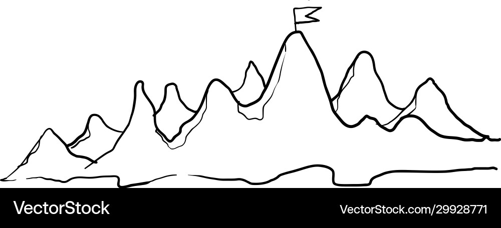 Hand drawn mountain with flag on top doodle style Vector Image