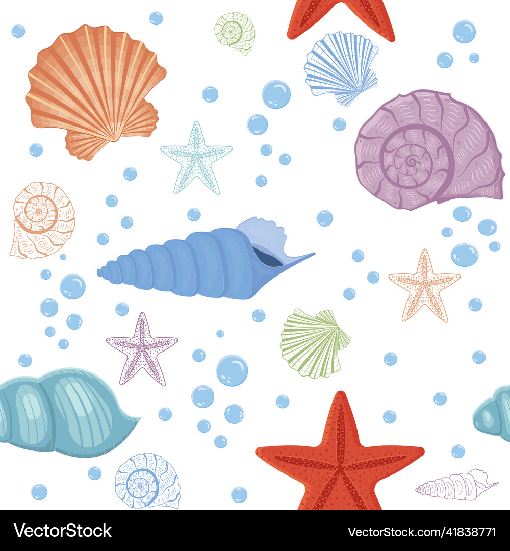 Pattern of seashells of different colors Vector Image