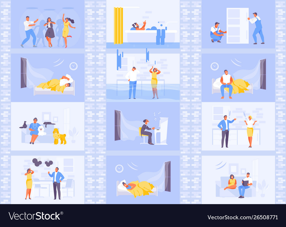 Problems between neighbors set Royalty Free Vector Image