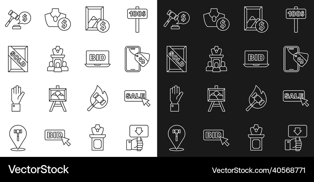 Set line hand holding auction paddle price tag Vector Image
