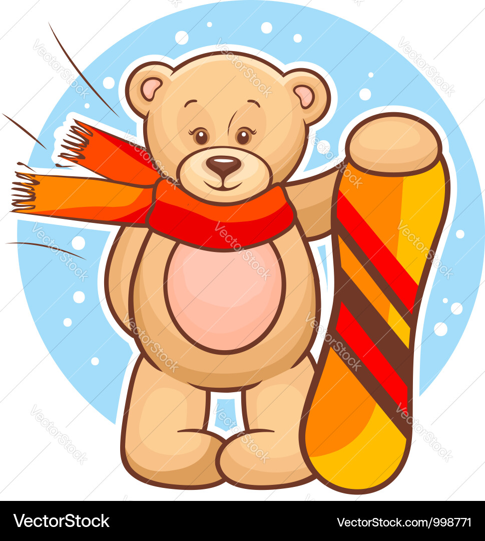 Teddy bear with snowboard Royalty Free Vector Image