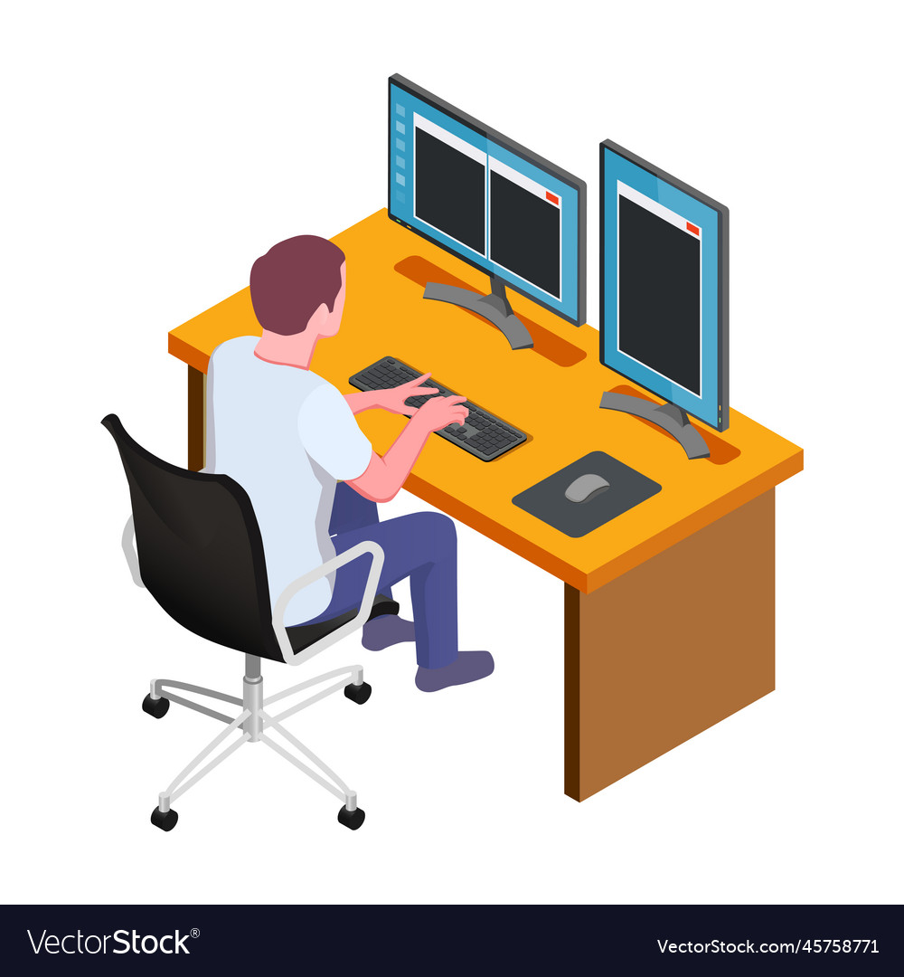 Working Game Developer Composition Royalty Free Vector Image