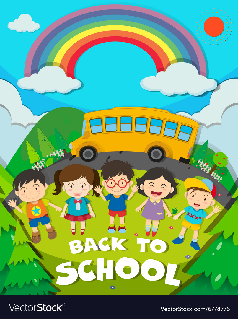 Back to school theme with bus and kids Royalty Free Vector