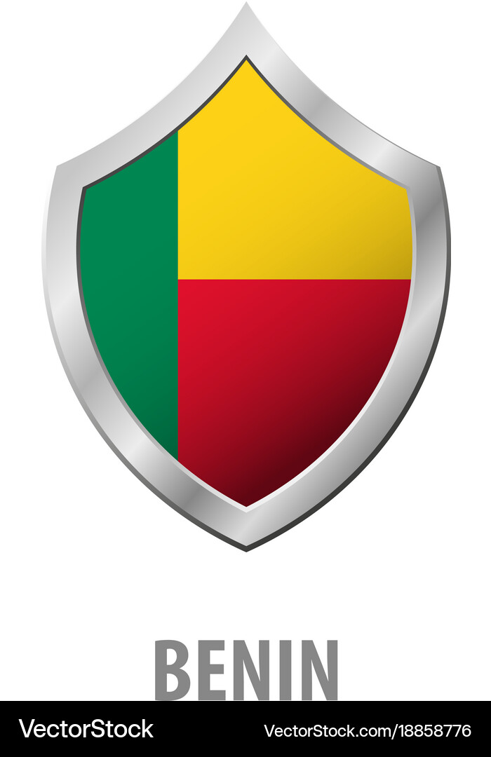 Benin flag on metal shiny shield Royalty Free Vector Image