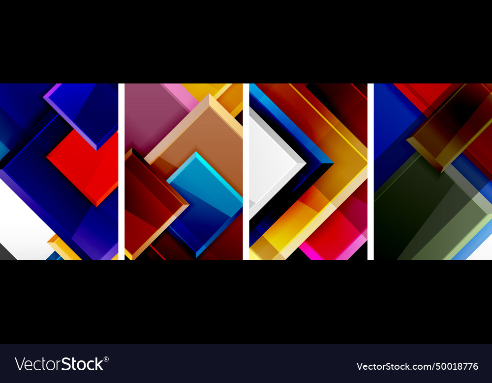 Color glass glossy square composition poster set Vector Image