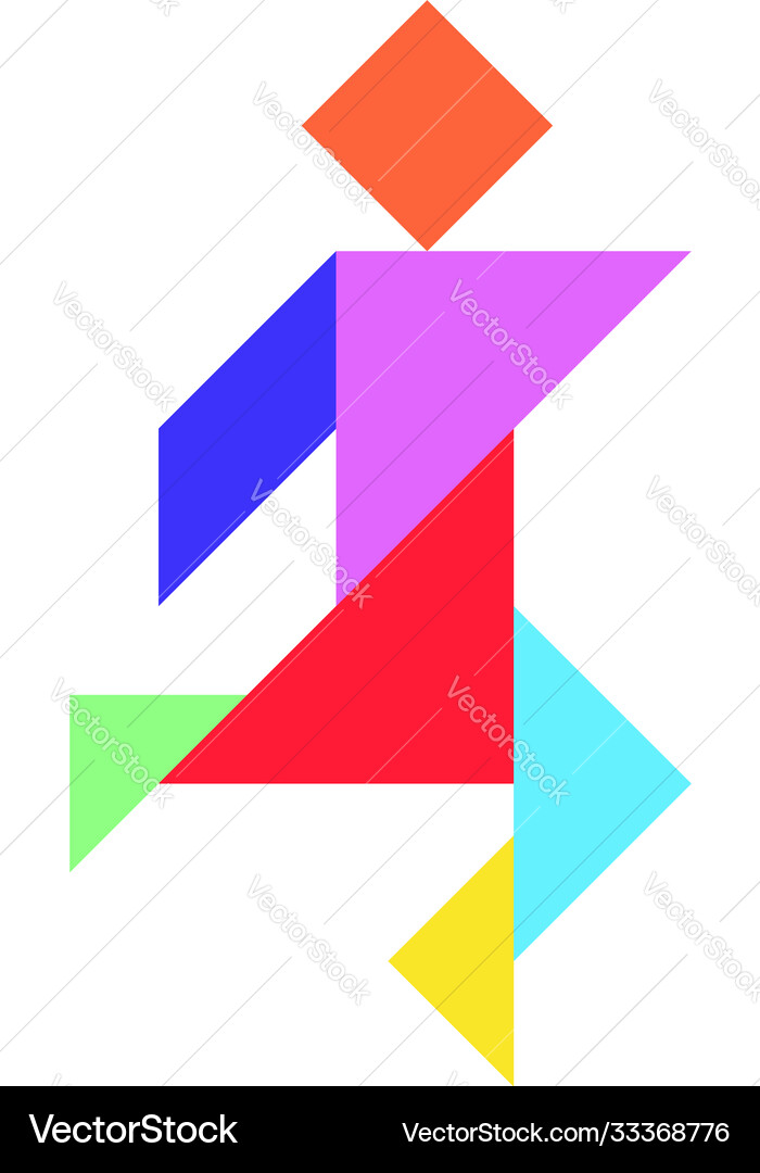 Color tangram in running man shape on white Vector Image