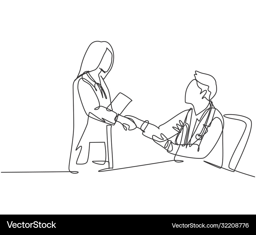 Continuous line drawing young female doctor Vector Image