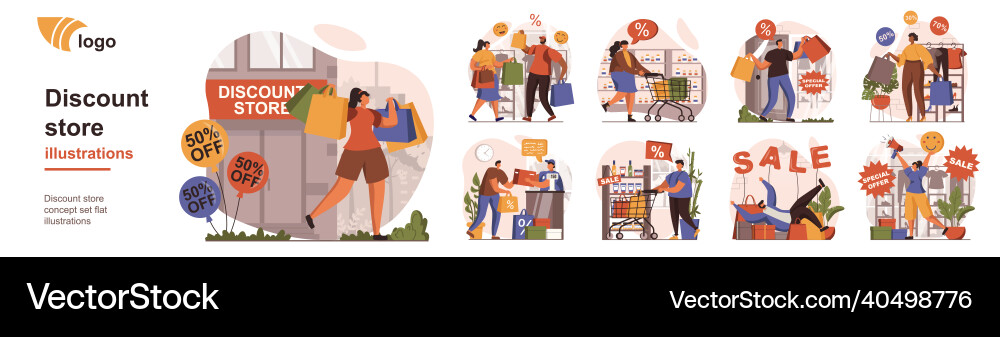 Discount store concept isolated person situations Vector Image