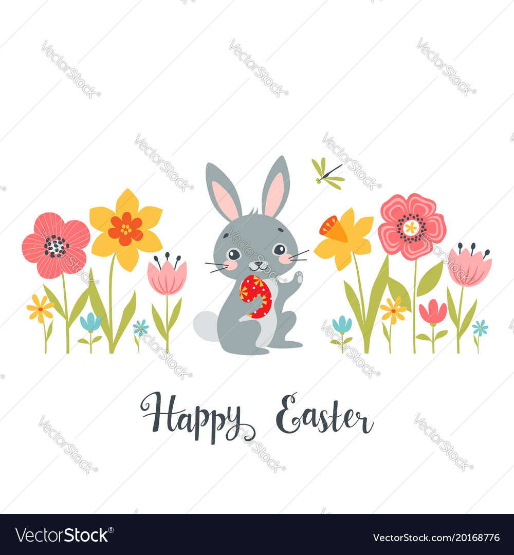 Easter bunny among spring flowers Royalty Free Vector Image