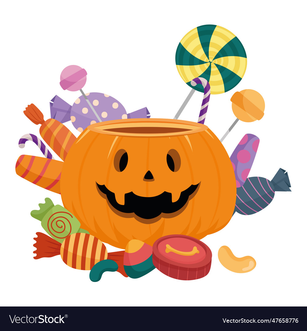 Isolated halloween pumpkin with candies Royalty Free Vector