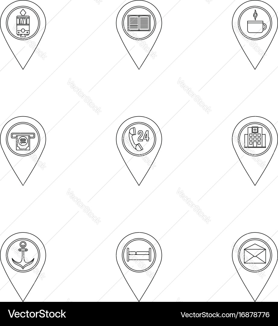 Route pins icon set outline style Royalty Free Vector Image