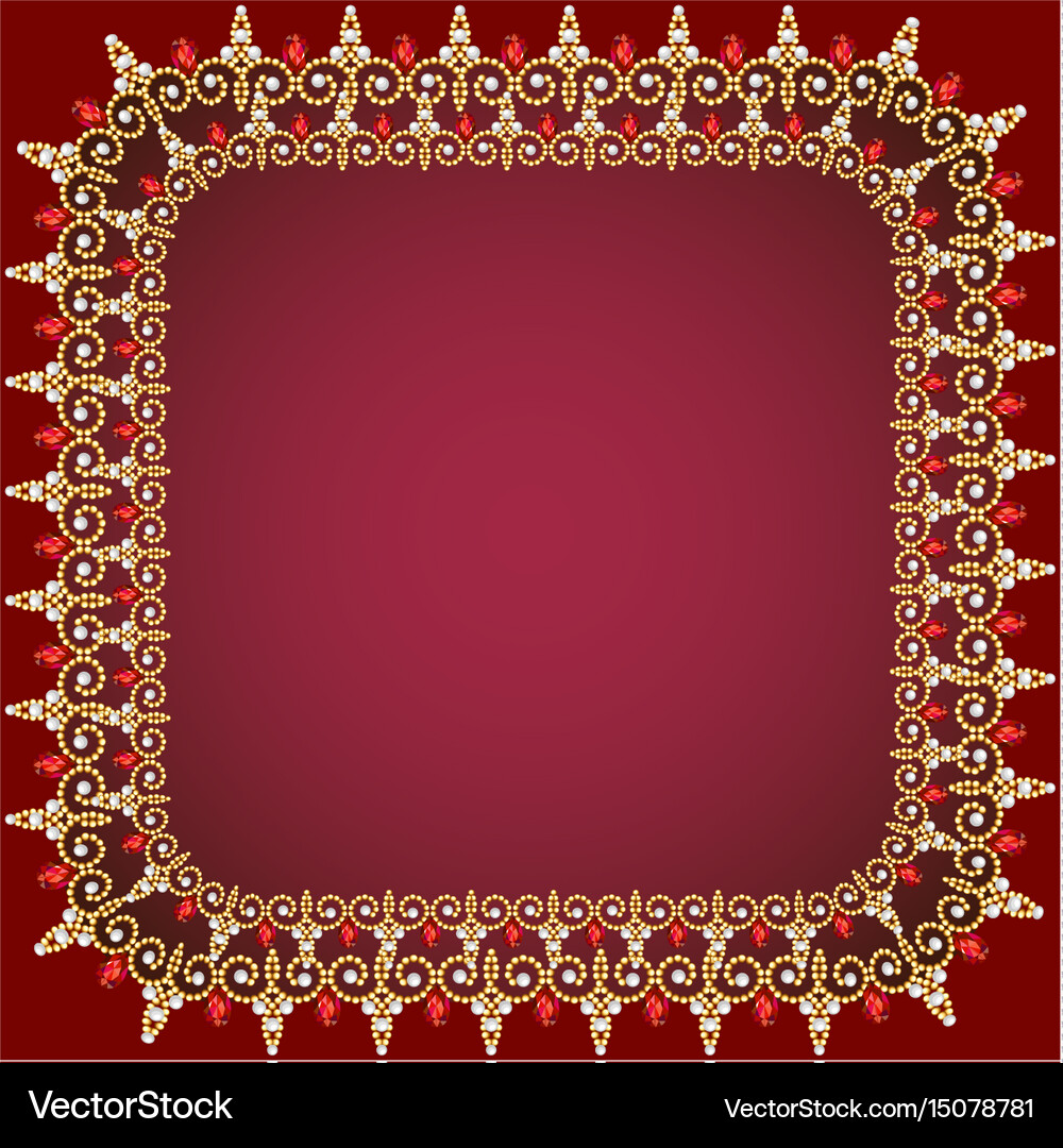 A red background frame with pearls gold ornaments Vector Image