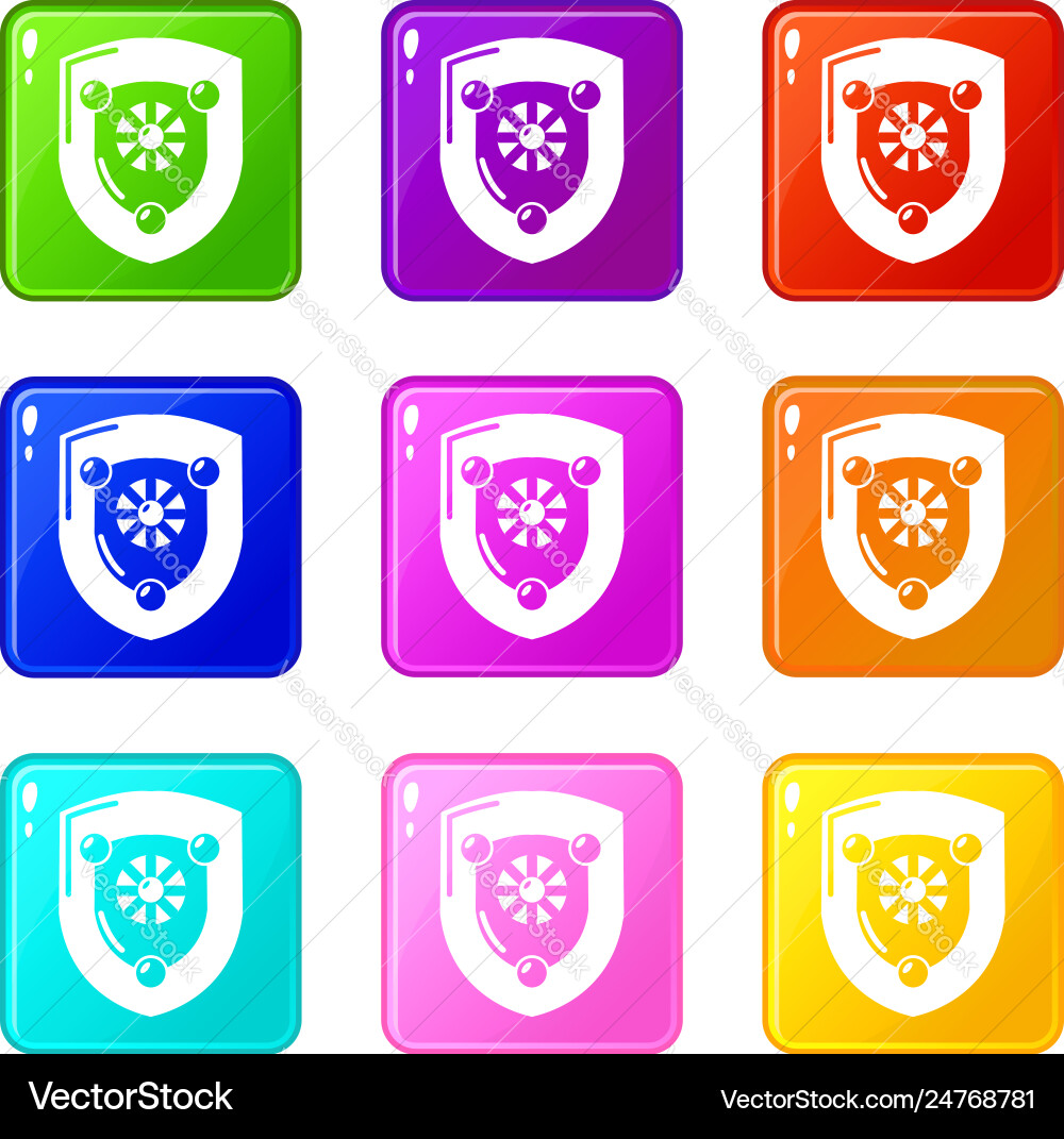 Antique shield icons set 9 color collection Vector Image