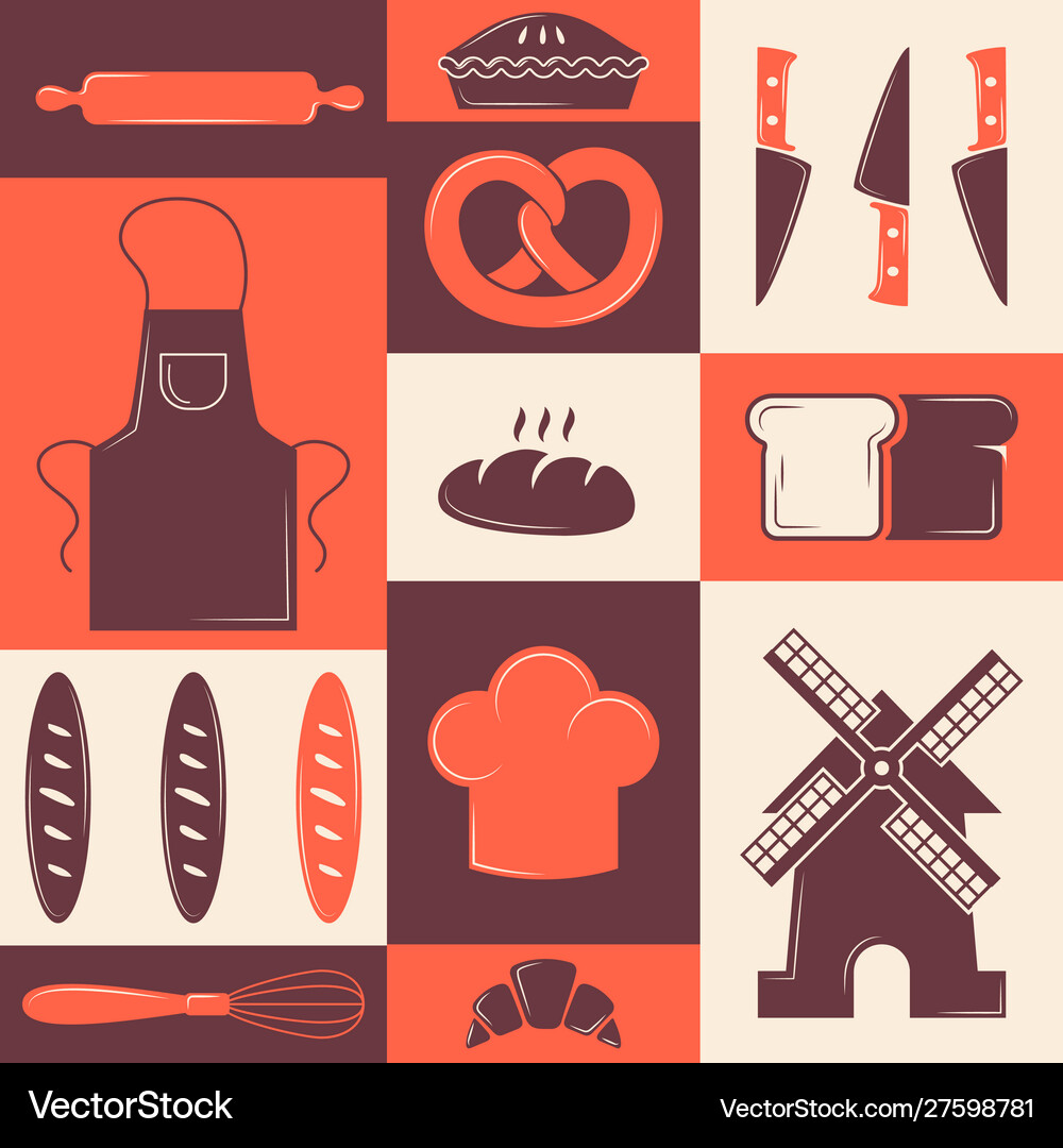 Bakery icons in colorful collage Royalty Free Vector Image
