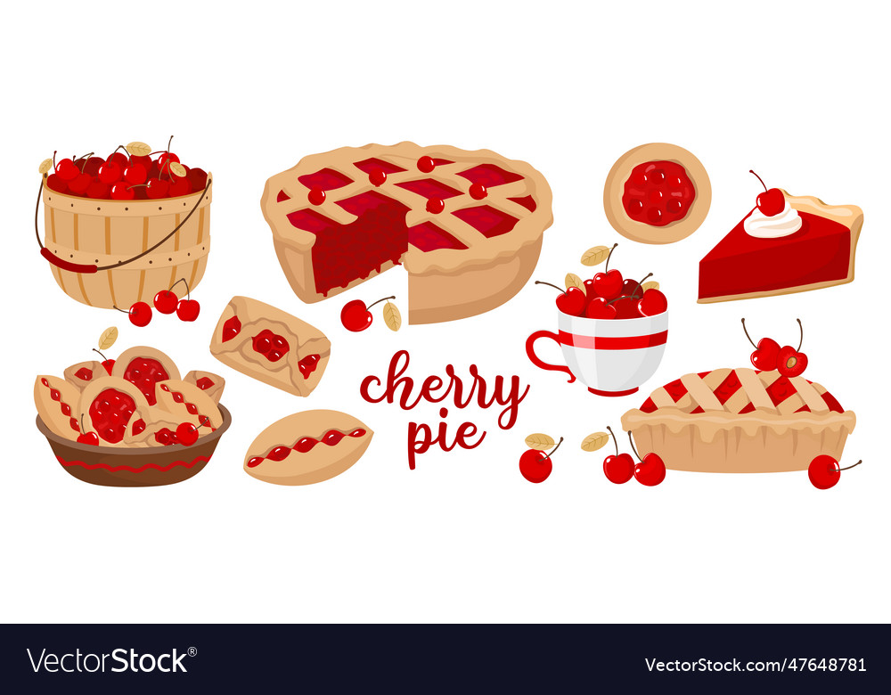 Cherry pie set Royalty Free Vector Image - VectorStock
