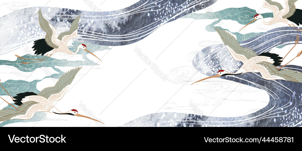 Chinese wave decorations with grey watercolor Vector Image