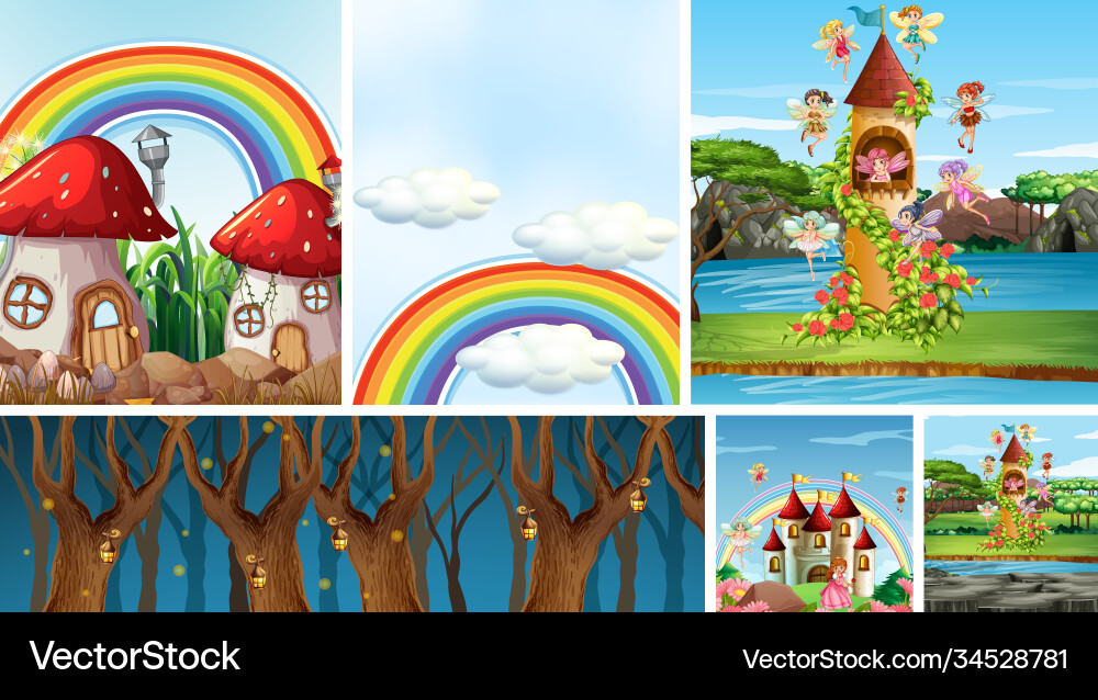Four different scene fantasy world Royalty Free Vector Image
