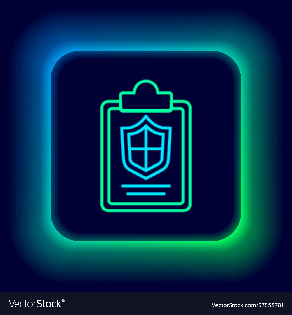 Glowing neon line document with shield icon Vector Image