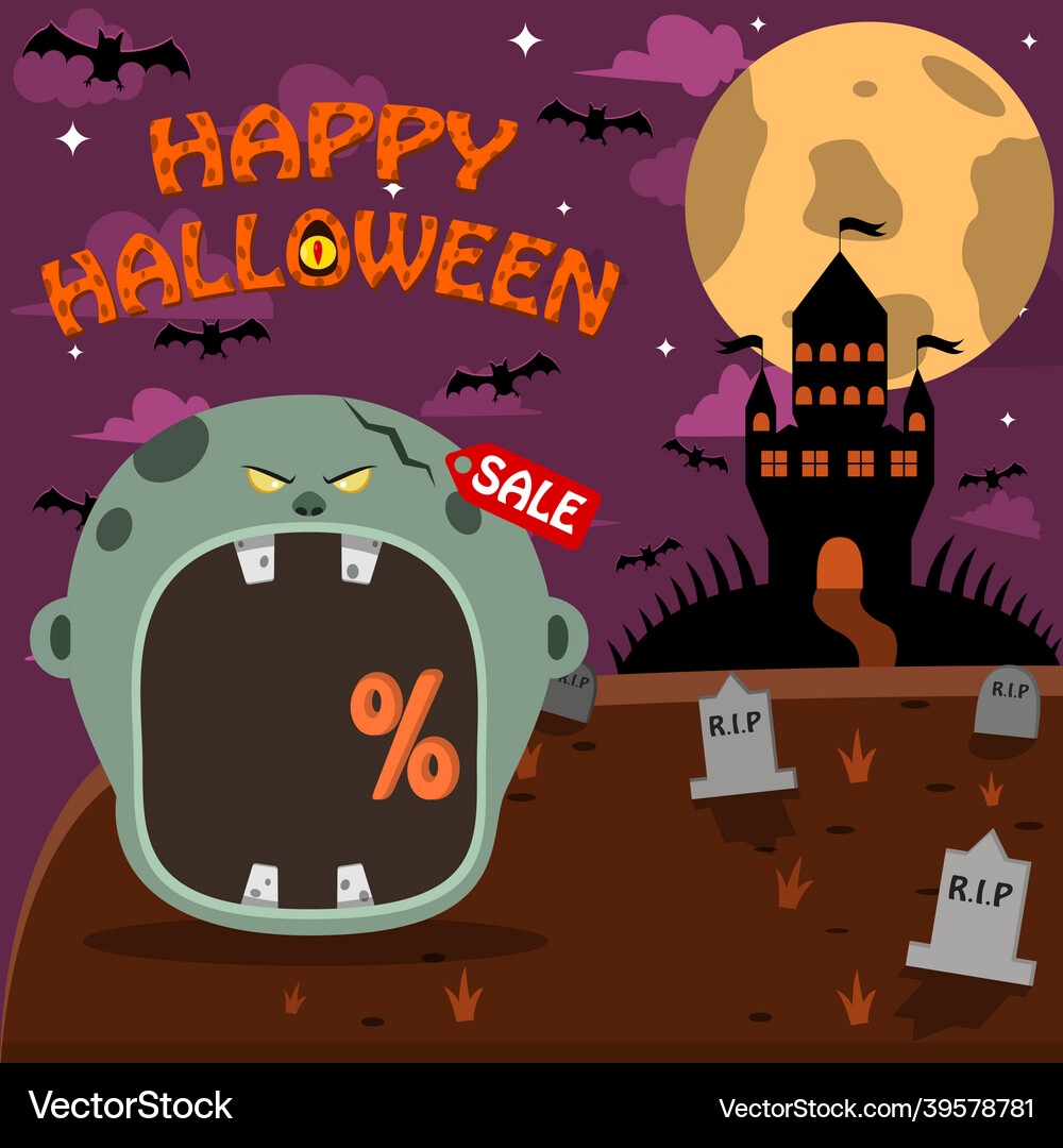 Halloween character head with grey zombie Vector Image