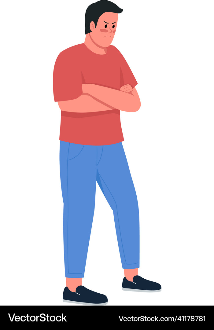Irritated man semi flat color character Royalty Free Vector