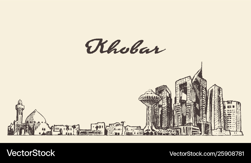 Khobar skyline saudi arabia drawn sketch Vector Image