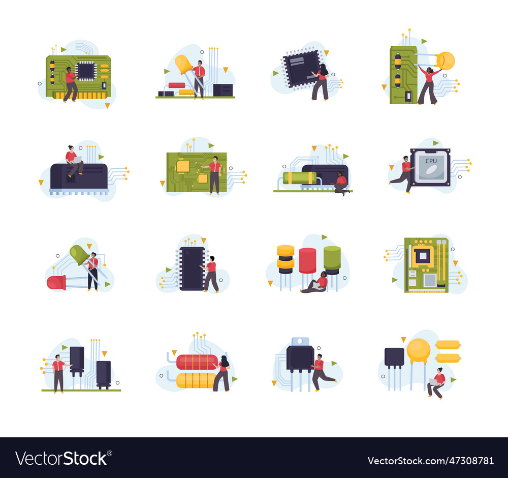 Microchip Icons Set Royalty Free Vector Image Vectorstock